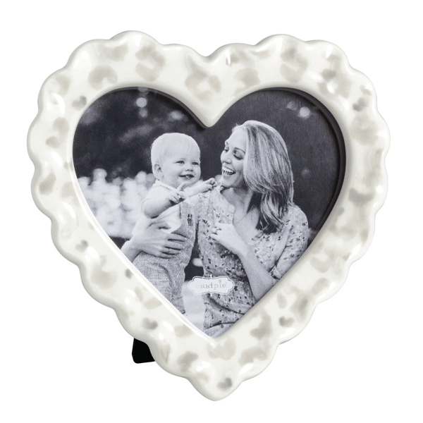 Grey Leopard Heart Frame | Ceramic 3x3" Photo Display with Ruffle Rim ...