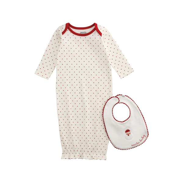 Dot Santa Baby Sleeper Gown Bib Set for Christmas | Mud Pie
