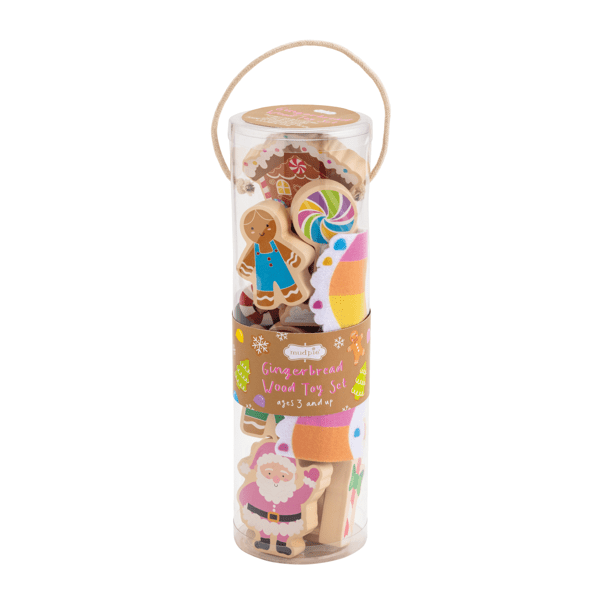 Gingerbread Wood Toy Set | 13-Piece Holiday Fun | Mud Pie