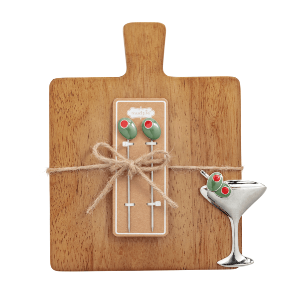 Martini Wood Cocktail Board Set - 3-Piece with Enamel Metal | Mud Pie