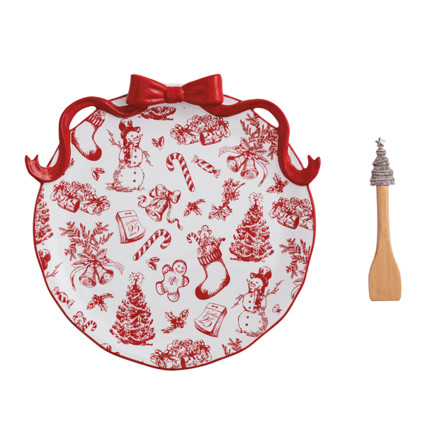 Bow Cookie Plate | Holiday Serveware with Tree Spatula | Mud Pie