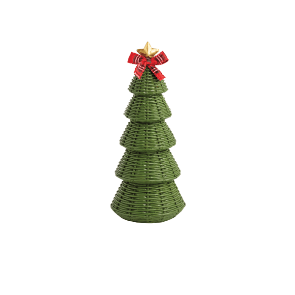 Large Wicker-Style Resin Tree Sitter with Tartan Bow | Mud Pie