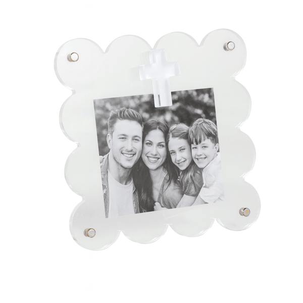 Clear Acrylic Cross Frame | Decorative Scallop Edge 3x3 Photo Holder ...