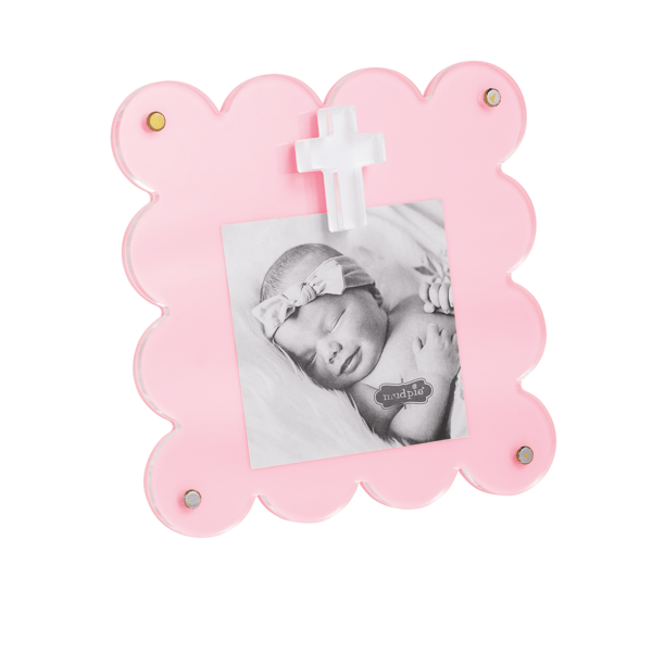Pink Acrylic Cross Frame for Scalloped 3x3 Photos | Mud Pie