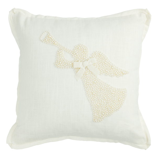 Angel Christmas Pearl Pillow | Elegant Velvet Bow Accent | Mud Pie