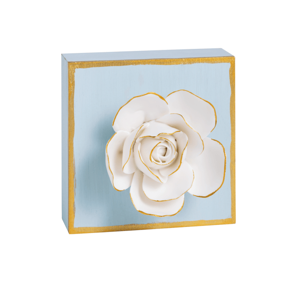 Blue Flower Plaque | Lifelike Wooden Decor | Mud Pie