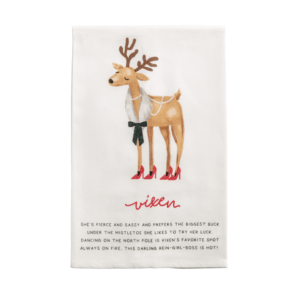 Vixen Reindeer Poem Towel | Cotton Holiday Hand Towel | Mud Pie
