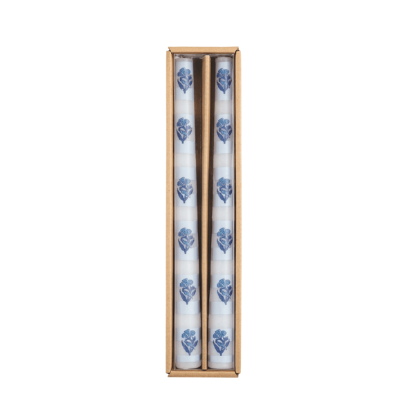 Add Style with Blue Stripe Block Print Taper Candle Set | Mud Pie