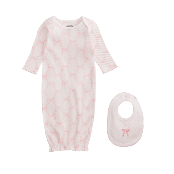 Bow Print Gown and Bib Set for 0-3M | Mud Pie