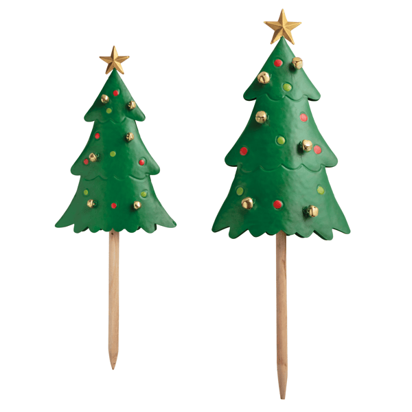 Christmas Tree Yard Stakes Set | Metal Trees with Jingle Bells | Mud Pie