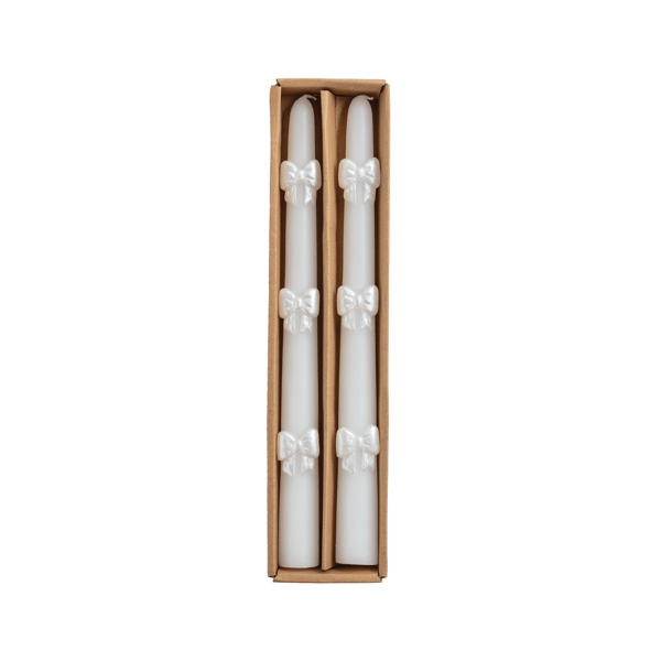 White Bow Taper Candle Set | Classic Decorative Candles | Mud Pie