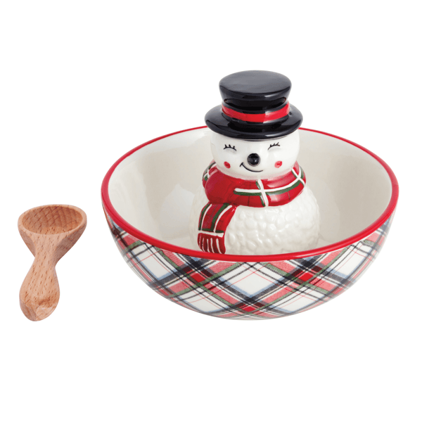 Snowman Tartan Candy Dish | Holiday Bowl Set | Mud Pie