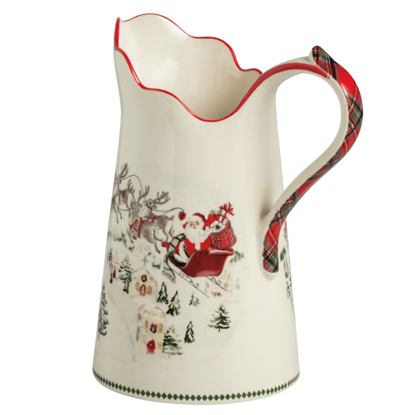 Christmas Santa Scene Pitcher with Tartan Handle | Mud Pie