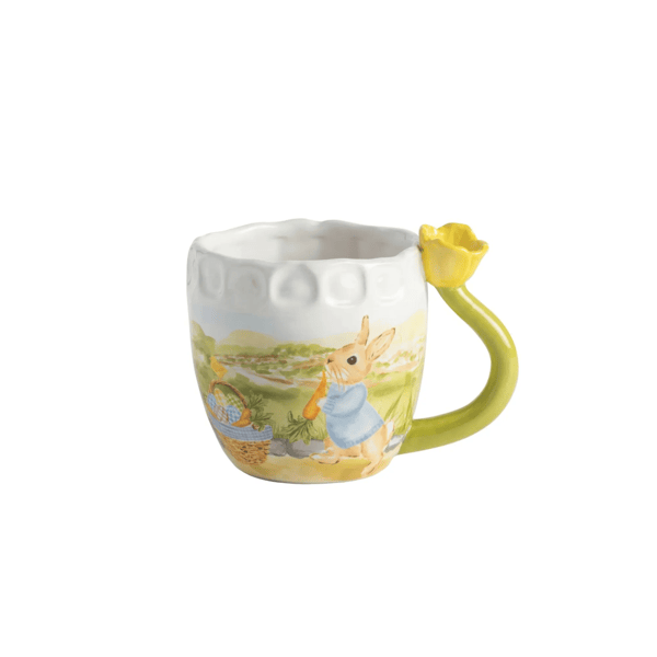Yellow Tulip Handle Mug | Textured Stoneware Spring Mug | Mud Pie