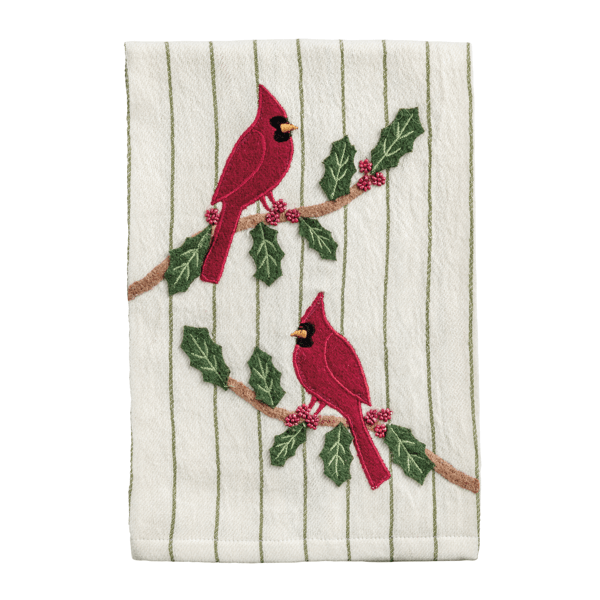 Cardinals Applique Cotton Hand Towel | Mud Pie Holiday Decor