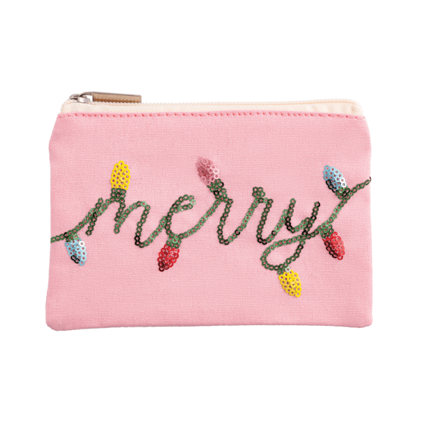 Sequin Gift Pouch | Merry Canvas Holiday Zipper Style | Mud Pie