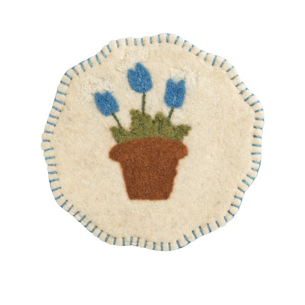 Blue Floral Felted Trivet | Artisan Wool Scallop Edge | Mud Pie