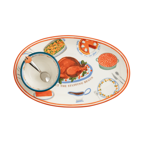 Turkey Dinner Tray & Dip Set | Festive Dinner Serveware | Mud Pie