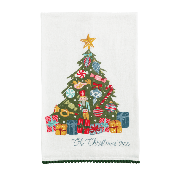 Christmas Tree Hand Towel | Cotton with Pom Trim | Mud Pie