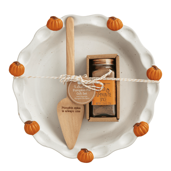 Pumpkin Pie Baker Gift Set | Stoneware Plate & Wooden Server | Mud Pie
