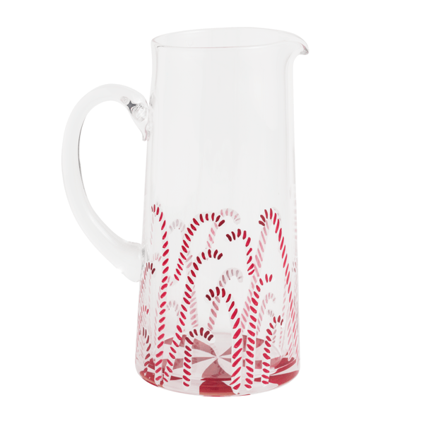 Candy Cane Glass Pitcher | Hand-Painted Peppermint Design | Mud Pie