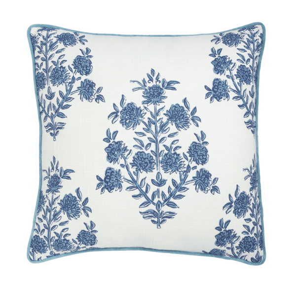 Unique Block Print Throw Pillow with Velvet Edge Detail | Mud Pie