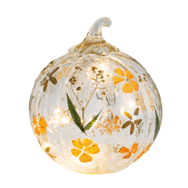 Large Gather LED Glass Pumpkin | Light‑Up Home Decoration | Mud Pie