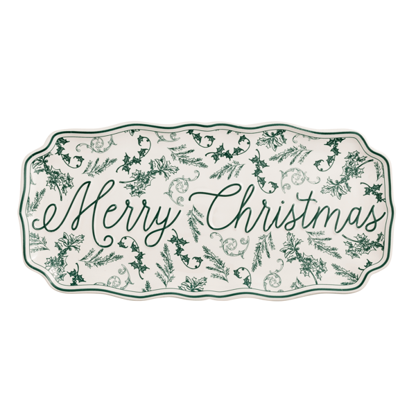 Merry Green Toile Tray | Christmas Serveware | Mud Pie