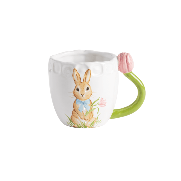 Pink Tulip Handle Mug | Stoneware Figural Flower | Mud Pie