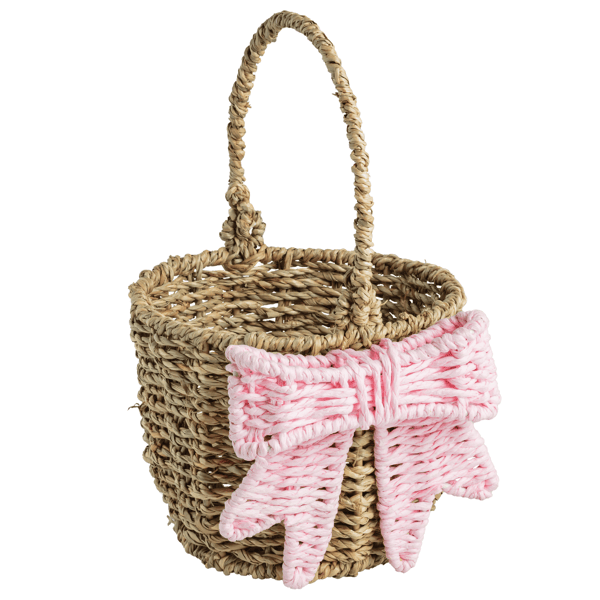 Pink Woven Bow Easter Basket | Seagrass Gift Basket | Mud Pie