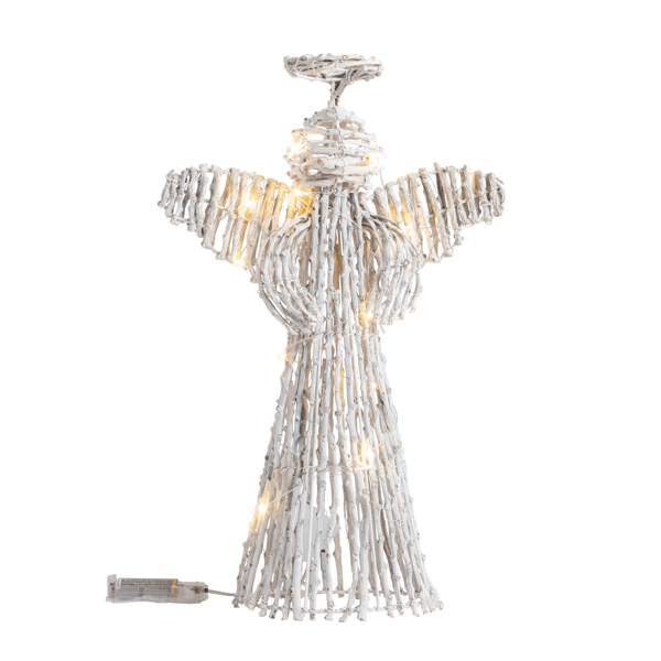 Small White Rattan Angel with LED Lights | Mud Pie Festive Holiday Decor