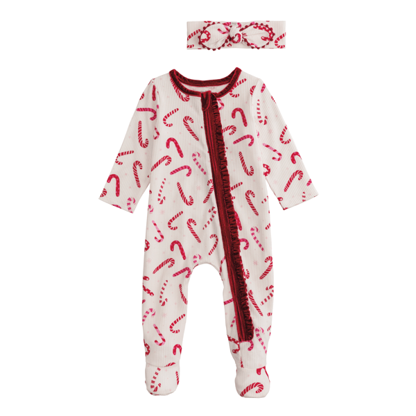 Candy Cane Baby Sleeper Set | Holiday Outfit for Newborns | Mud Pie