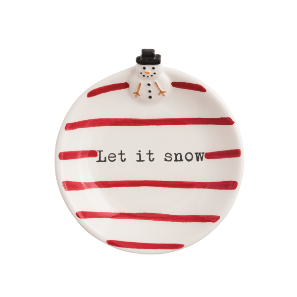 Snowman Trinket Tray | Holiday Ceramic Dish with Raised Icon | Mud Pie