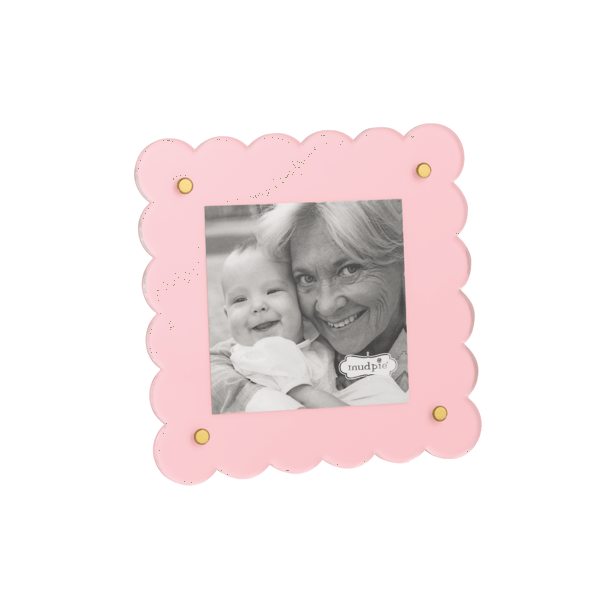 Mini Pink Square Frame | Modern Scallop Acrylic 3x3 Photo Frame | Mud Pie