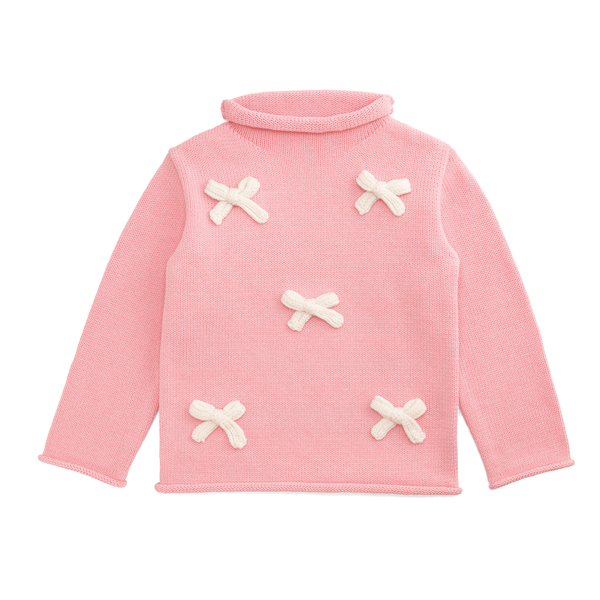 Pink Bow Rollneck Sweater for Kids – Crochet Bows (Size 4T-5T) | Mud Pie