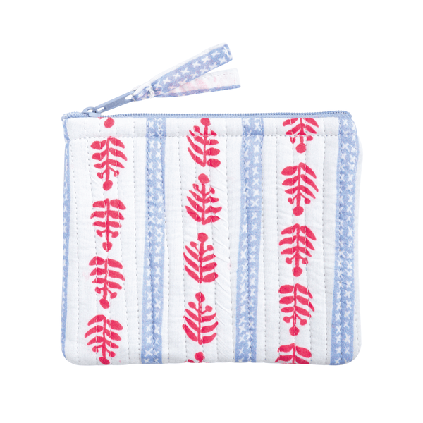 White Quilted Block Print Pouch | Mud Pie Zipper Case