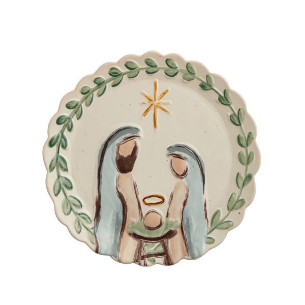Nativity Round Platter | Festive Stoneware Dish | Mud Pie