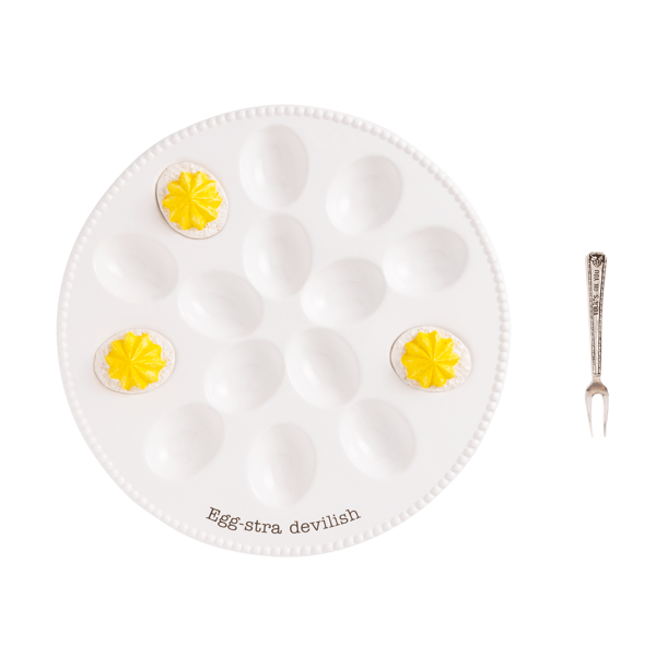 Egg-stra Deviled Egg Platter Set | 2-Piece Ceramic Set | Mud Pie