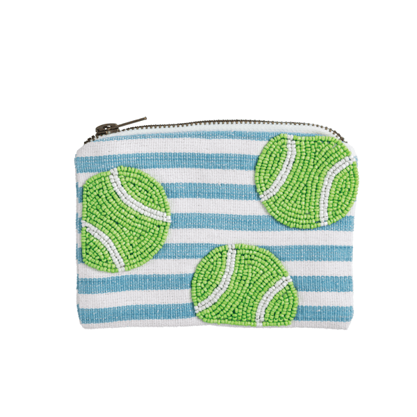 Tennis Balls Beaded Pouch | Stripe Cotton Zipper Bag | Mud Pie