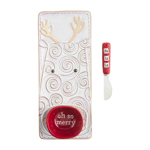 Reindeer Christmas Swirl Tray and Dip Set | Mud Pie