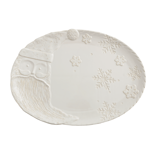 Santa Face Christmas Platter | White Textured Holiday Dish | Mud Pie