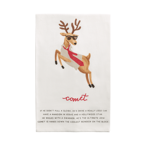 Comet Reindeer Poem Towel | Cotton Towel with Glitter Accents | Mud Pie