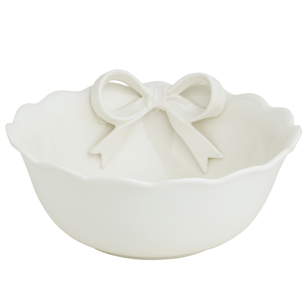 Ceramic Bow Serving Bowl with Ruffled Edge and Stoneware Bow | Mud Pie