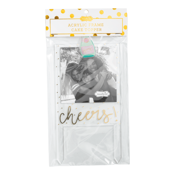 Cheers Cake Topper Frame | Acrylic Magnet Frame for 3" x 3" Photo | Mud Pie