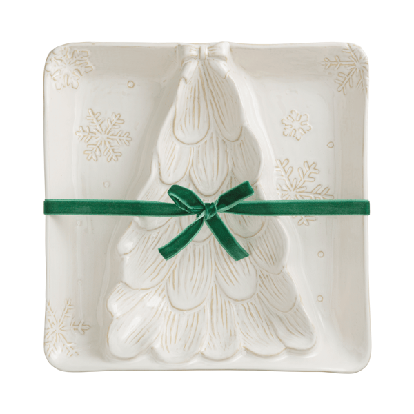 White Tree Section Server | Stoneware with Snowflake | Mud Pie