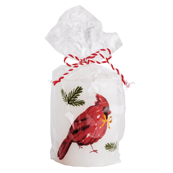 Toile Cardinal Painted Pillar Candle | Wrapped & Ready to Gift | Mud Pie