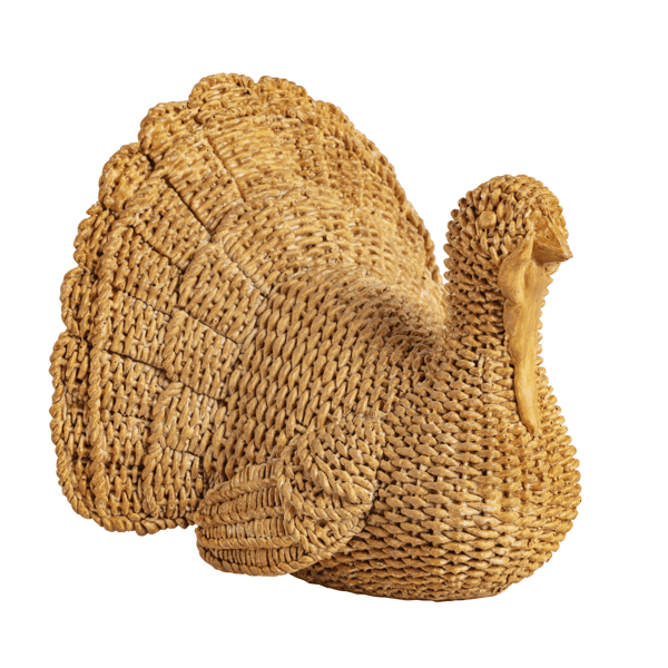 Wicker Resin Turkey Sitter | Charming Thanksgiving Decor | Mud Pie