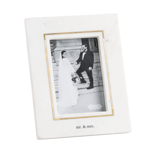 Mr. & Mrs. Gold Marble Frame with Metal Inlay for 4x6 Photos | Mud Pie