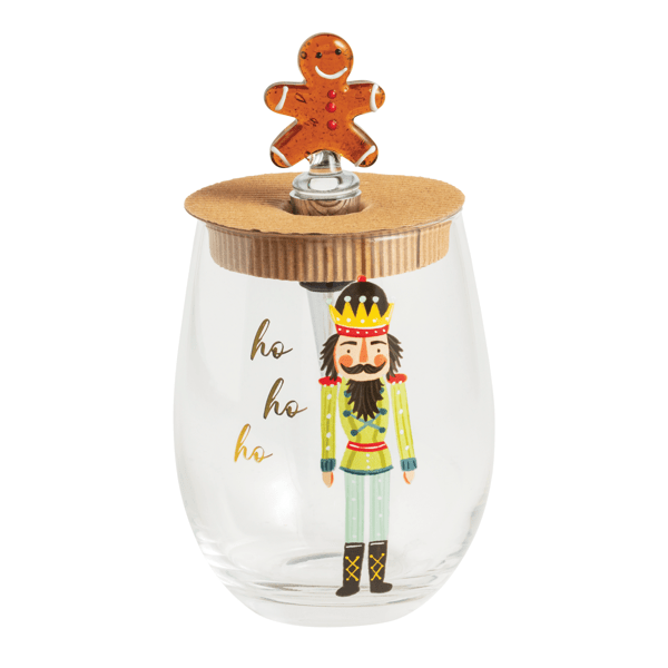Gingerbread-Themed Wine Glass Set with Festive Metal Stopper | Mud Pie