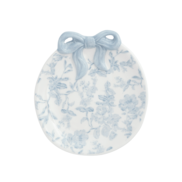 Toile Bow Ring Dish with Ceramic Ribbon Decor | Mud Pie